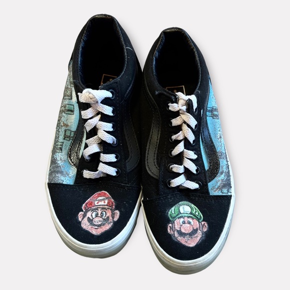 Vans | Shoes | Custom Vans Mario Brothers Mario Luigi Low Tops Sz 3 ...